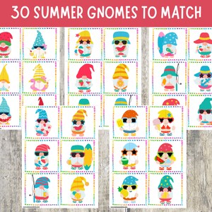 Summer Gnomes Matching Game for Kids, Summer Matching Activity, Summer ...