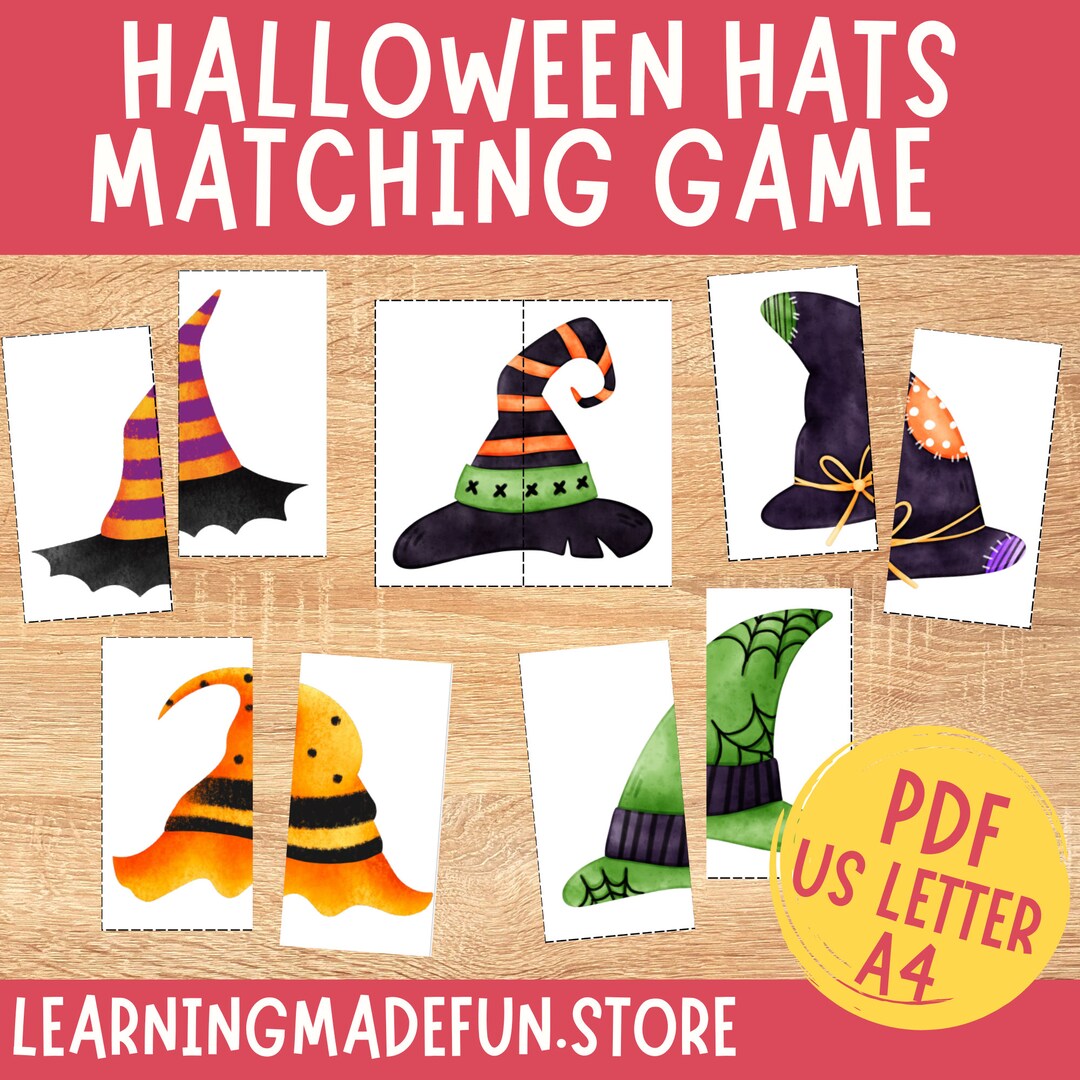 Printable Halloween Hats Matching Halves Game for Toddlers ...