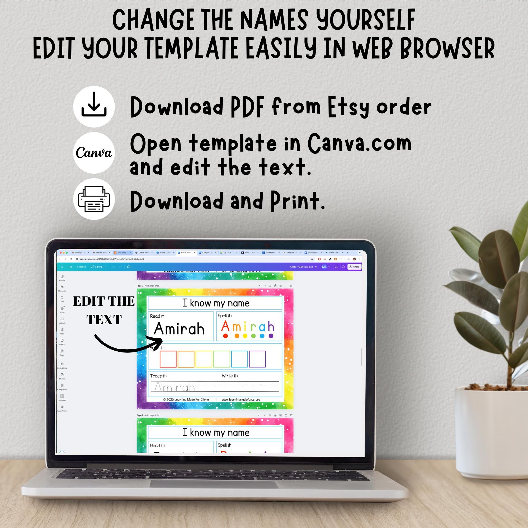 Editable Name Tracing Worksheet: Spell & Write, Canva Template (PDF) - Etsy