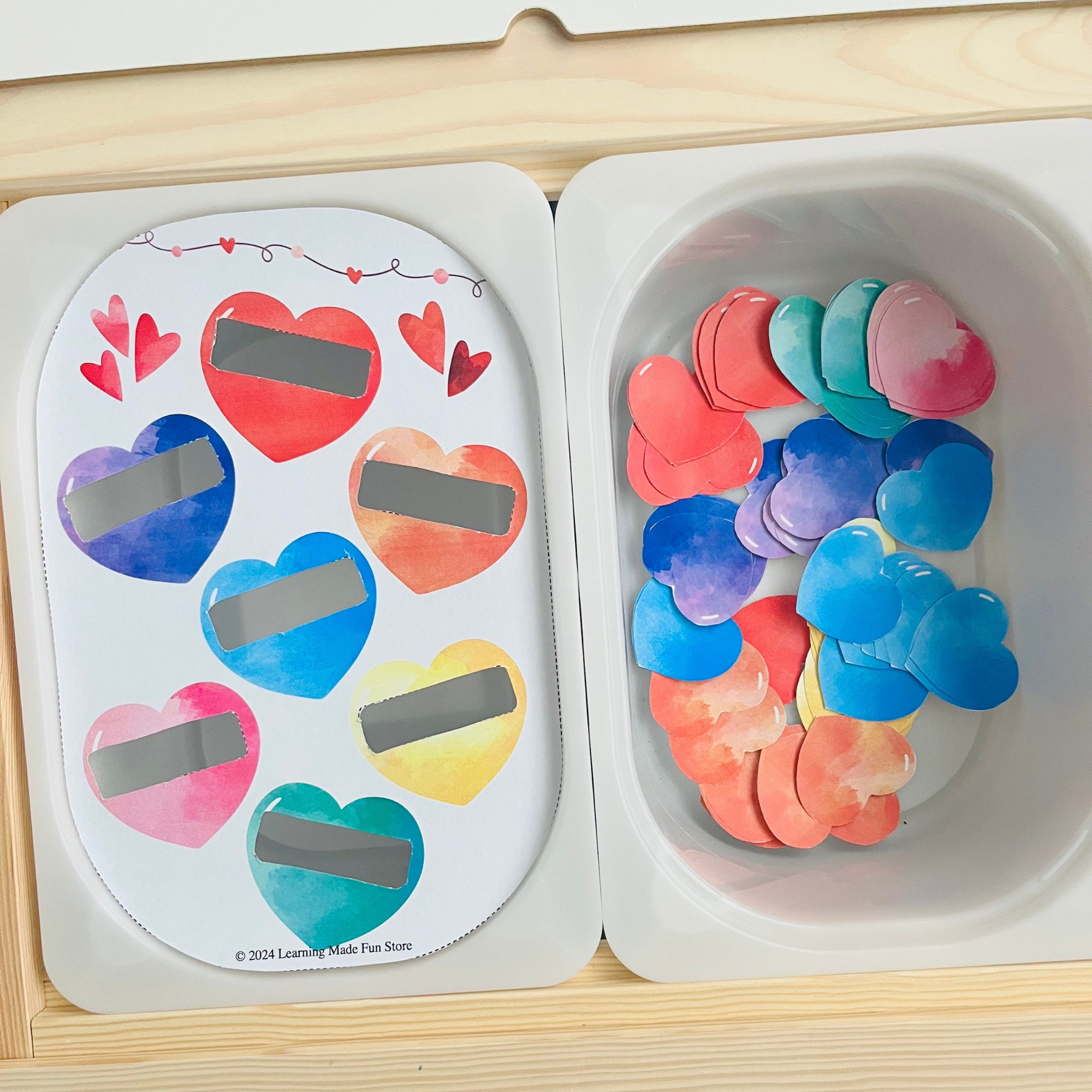 Valentines Hearts Color Sorting Flisat Insert, Preschool Sensory Play ...