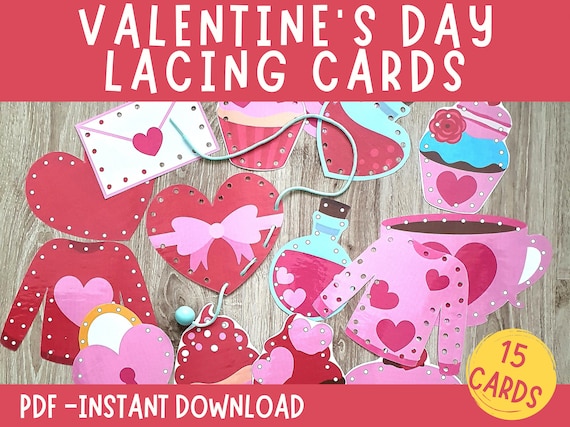 Valentine's Day Printable Lacing Cards Toddler Fine Motor - Etsy