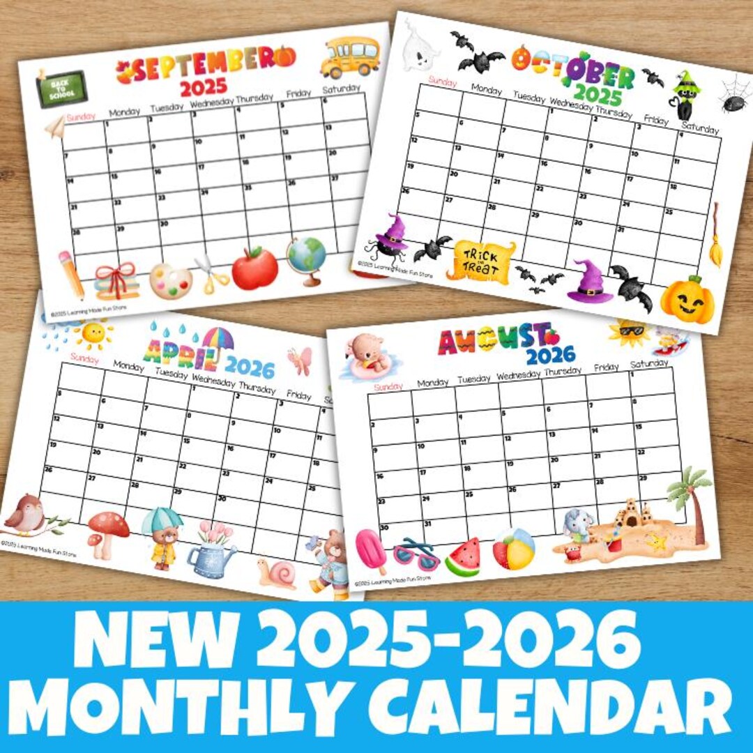 Printable 2025-2026 School Year Monthly Calendar for Kids – Back to ...