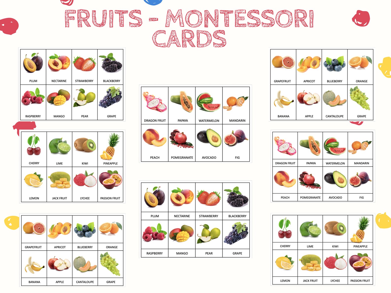Real Fruits Flash Cards Montessori Flashcards for Toddlers | Etsy