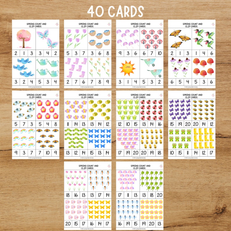Spring Count Clip Cards: Numbers 1-20 Montessori Math (PDF) - Etsy
