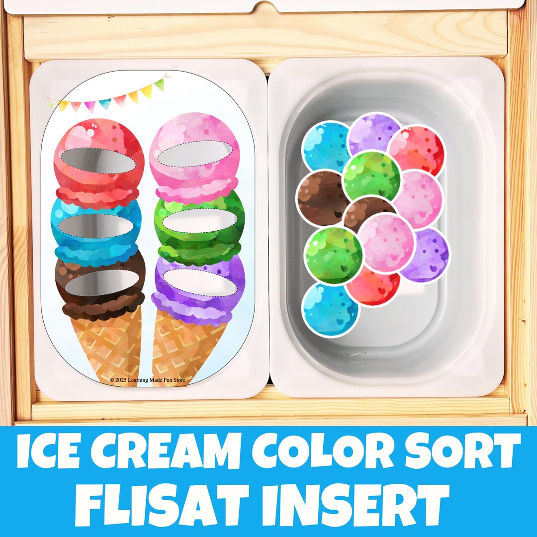 Ice Cream Color Sort Printable Flisat Insert Preschool Pretend Play for ...
