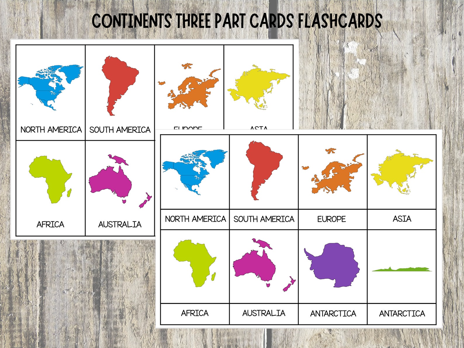 Continents Montessori Cards Continents Flash Cards Three - Etsy