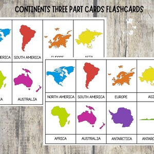 Continents Montessori Cards, Continents Flash Cards, Three Part Cards ...
