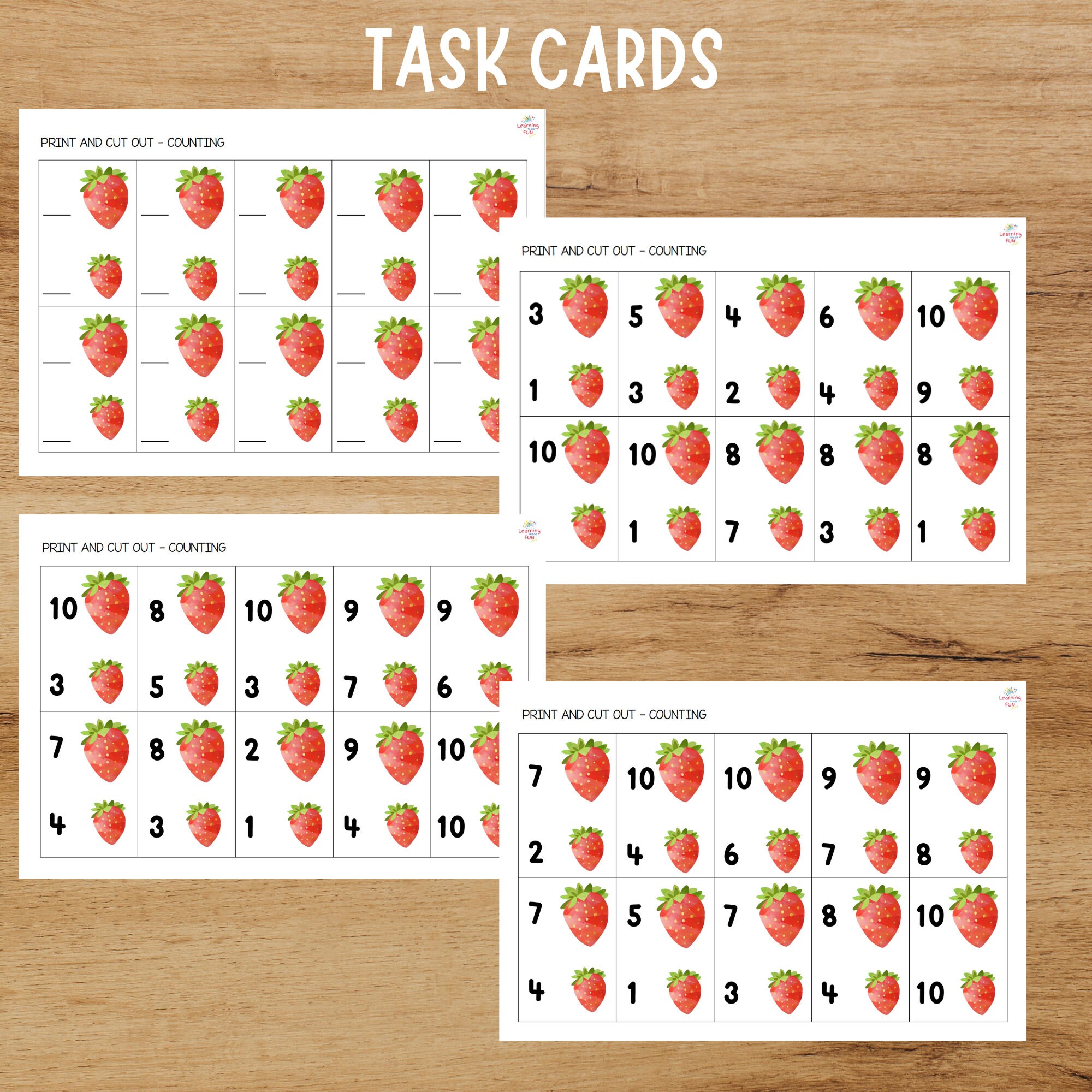 Strawberry Count and Sort Flisat Insert, Preschool Learning (digital ...