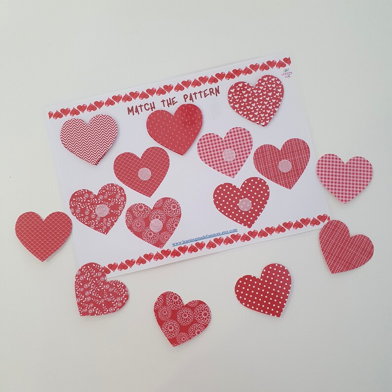 Valentine's Day Matching Game: Heart Pattern Activity (printable) - Etsy