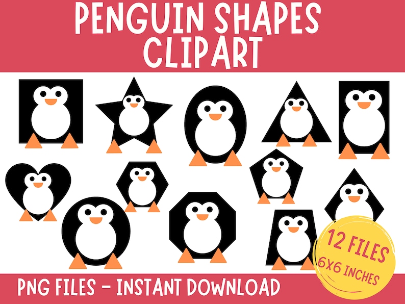 Penguin Shapes Clipart 2D Shapes Clip Art Penguins Clipart - Etsy