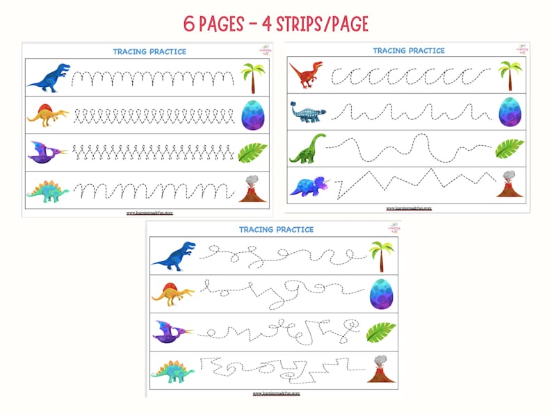 Dinosaurs Tracing Practice Tracing Strips Fine Motor Skills | Etsy