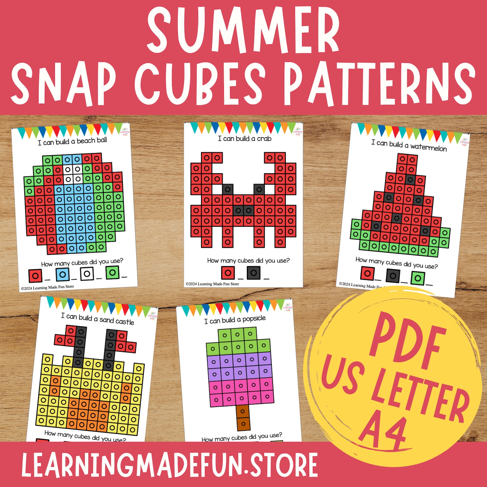 Summer Snap Cubes Mats: Preschool Math Game (PDF Download) - Etsy