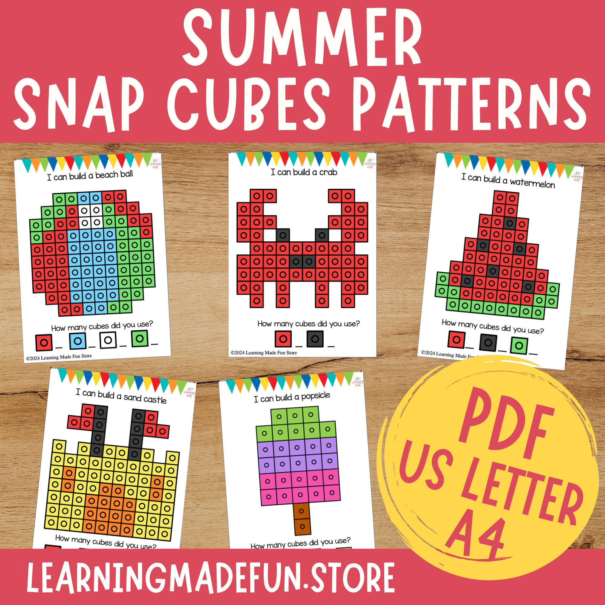Summer Snap Cubes Mats: Preschool Math Game (PDF Download) - Etsy
