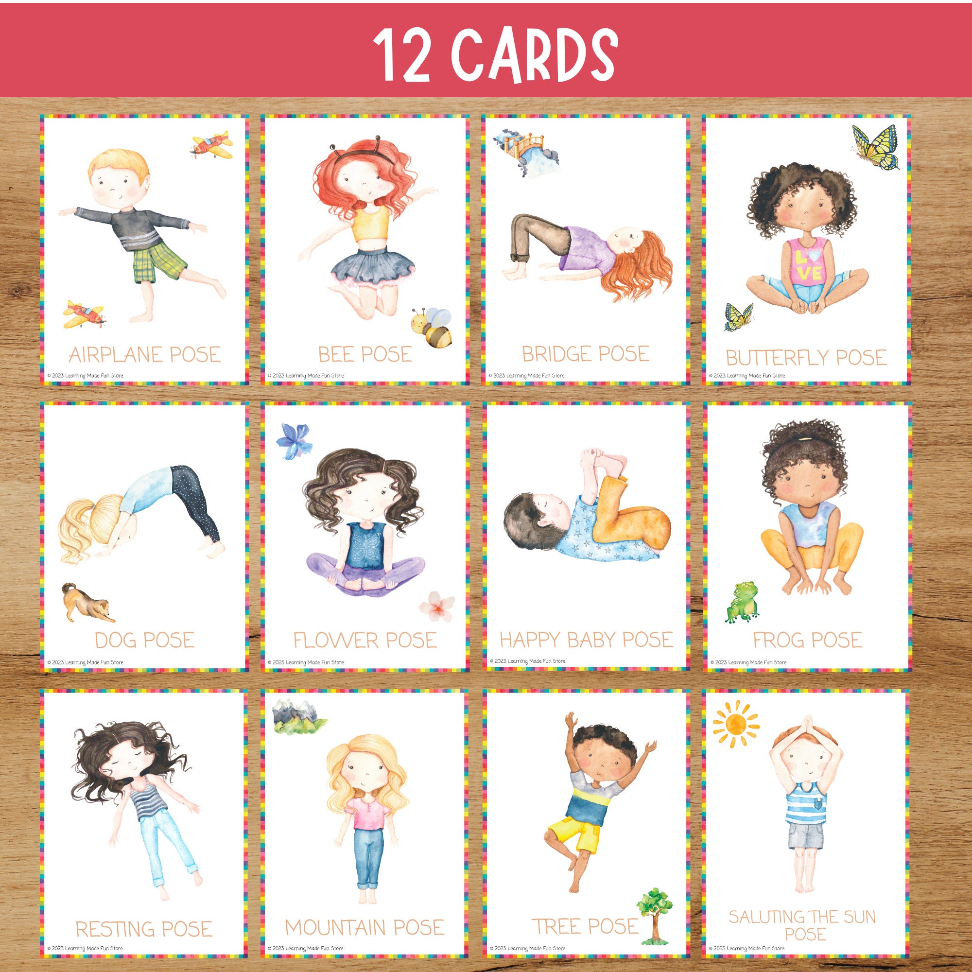 Kids Yoga Pose Cards, Watercolor Flash Cards (PDF Pattern) - Etsy