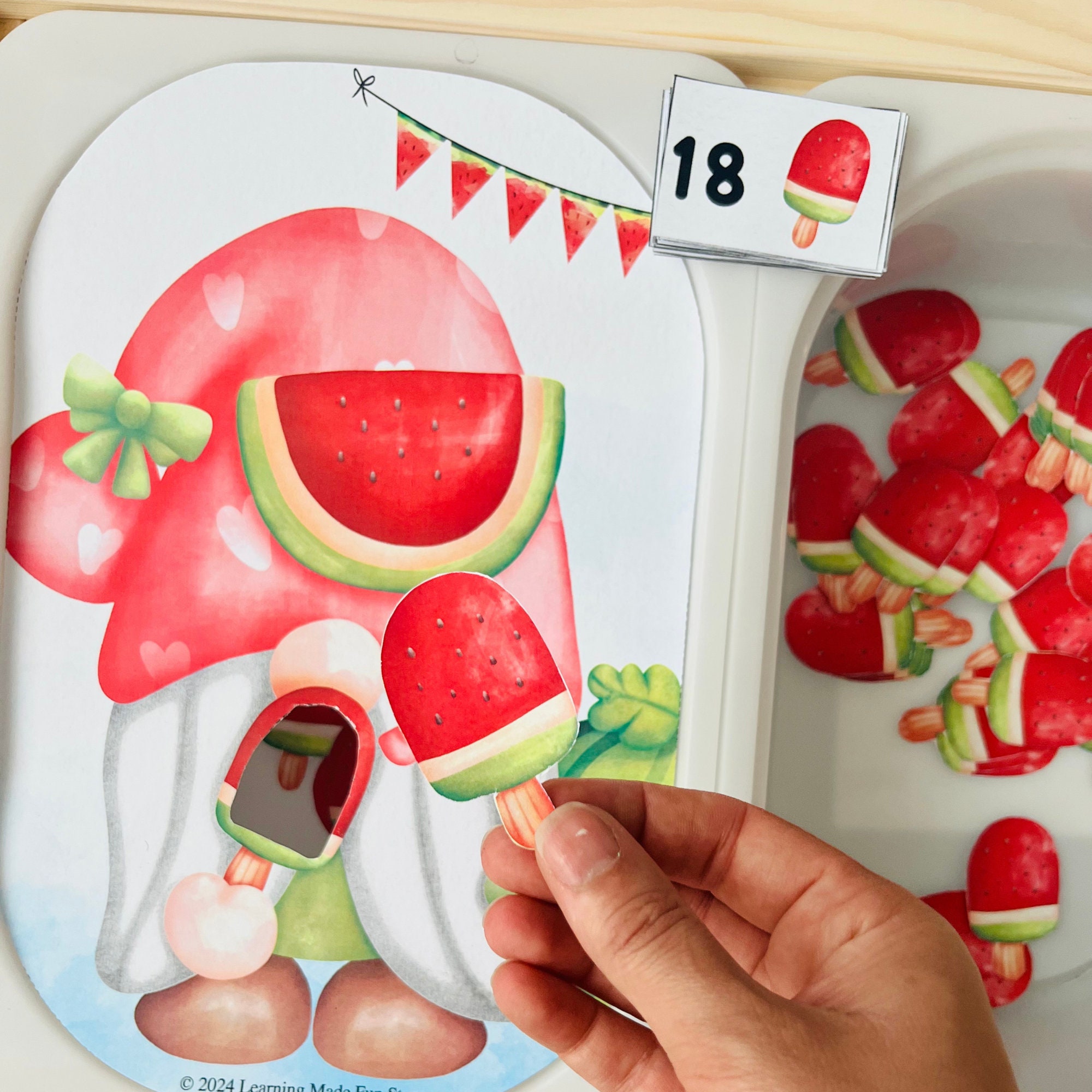 Watermelon Ice Cream Counting Flisat Insert, Preschool Sensory Play ...