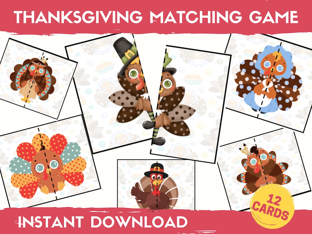 Thanksgiving Matching Game, Turkey Matching Activity, Printable Games ...
