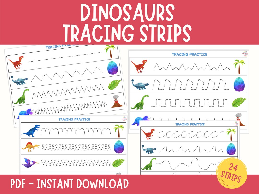 Dinosaurs Tracing Practice, Tracing Strips, Fine Motor Skills, Tracing ...