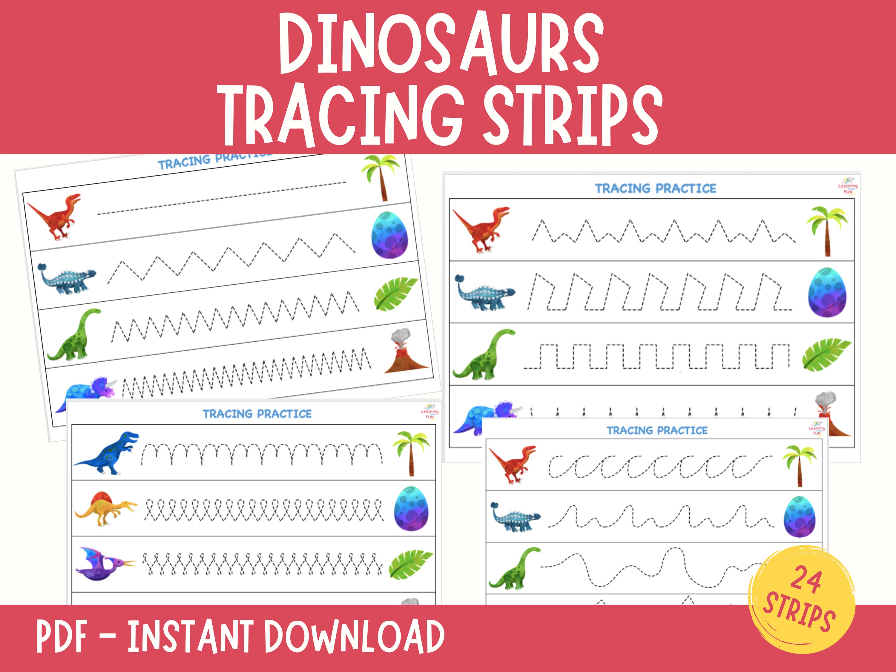 Dinosaurs Tracing Strips: Fine Motor Skills Practice (digital Download ...
