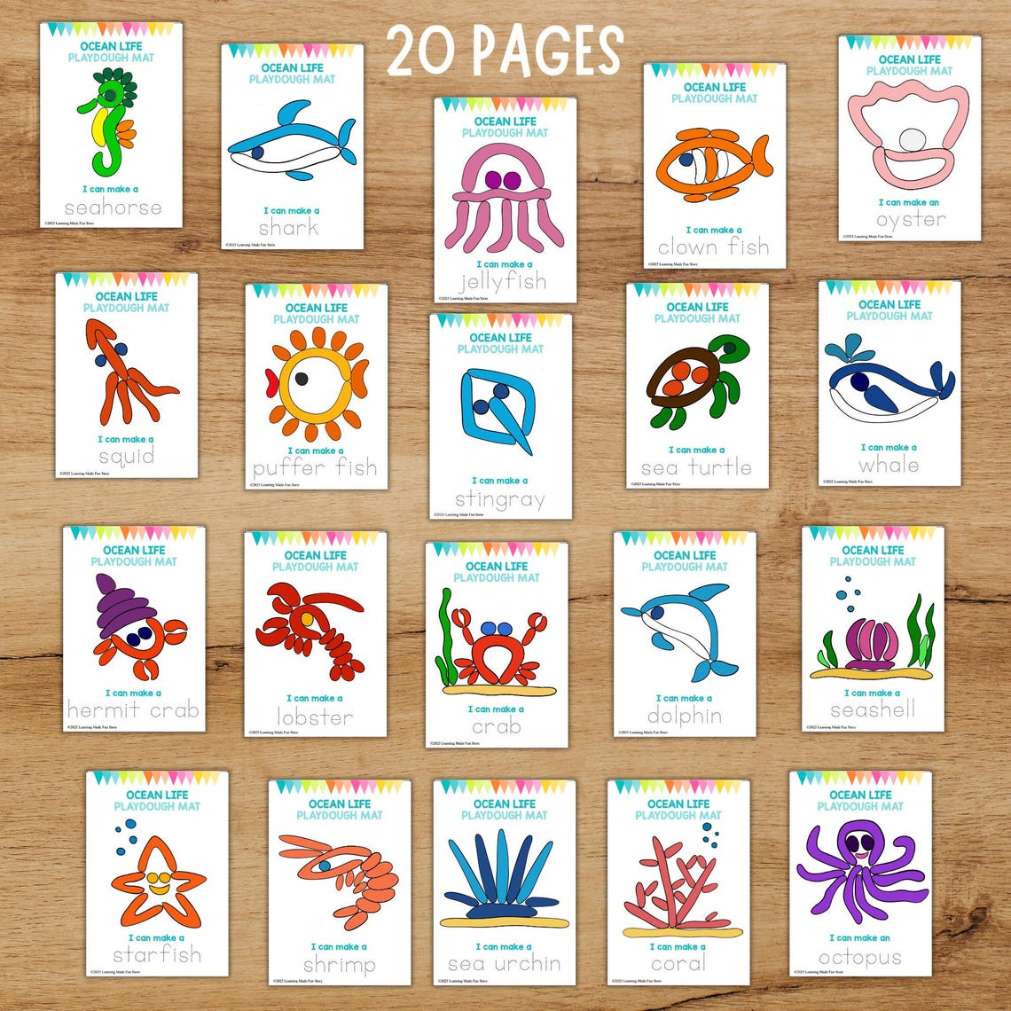 Ocean Life Play Dough Mats, Sea Animals Play Doh Activity, for ...