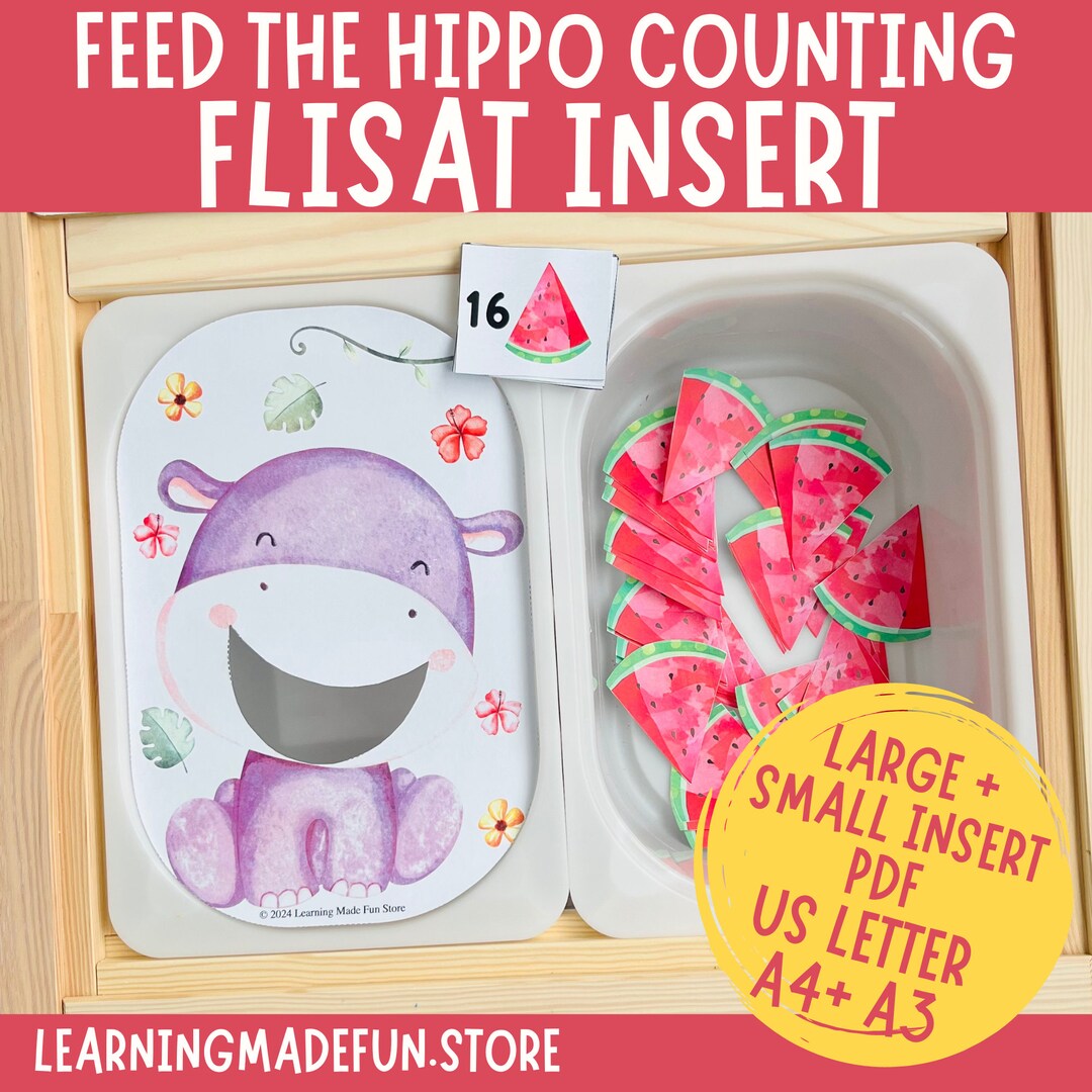 Feed the Hippo Counting to 20, Printable Flisat Insert, Trofast Insert ...