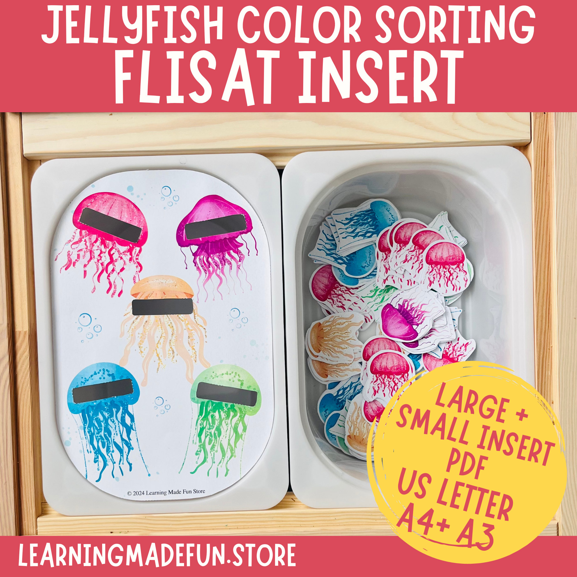 Jellyfish Color Sorting Flisat Insert: Preschool Printable (digital ...