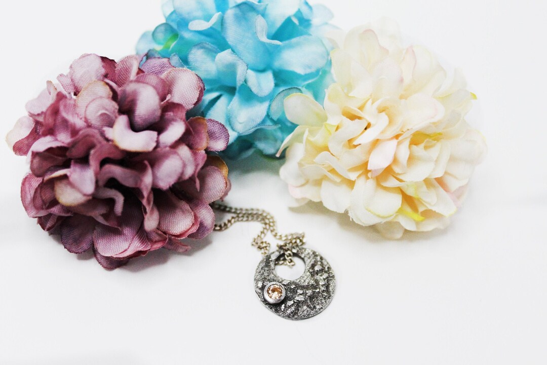 Lace Textured Silver and Swarovski Elements Crystal Pendant Necklace ...