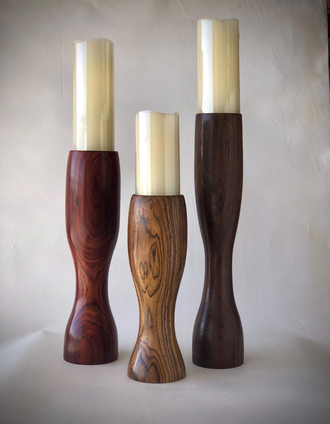 Hand Turned Wood Candelabra Set From Three Different Species of Wood ...