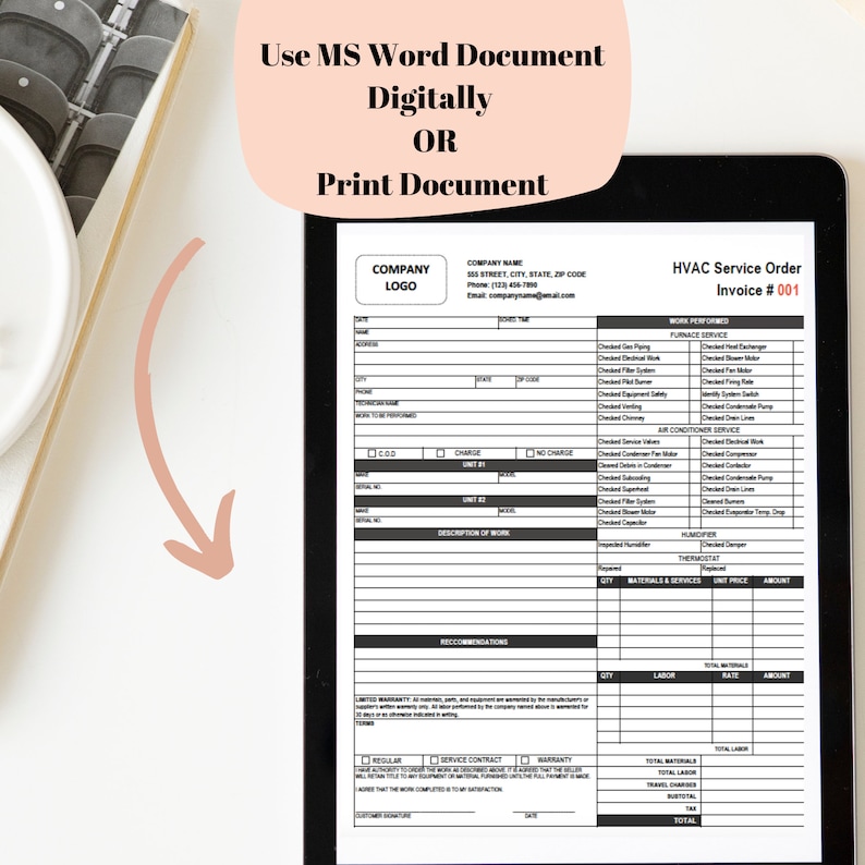 Customizable HVAC Service Order Invoice Form Printable - Etsy