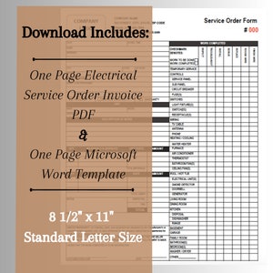 Printable Electrical Service Order Form Invoice - Etsy