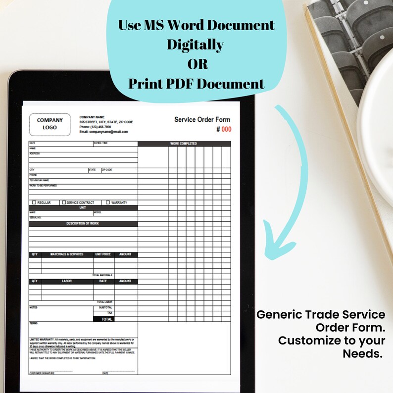 Editable TRADE Service Order Form Invoice Template - Etsy