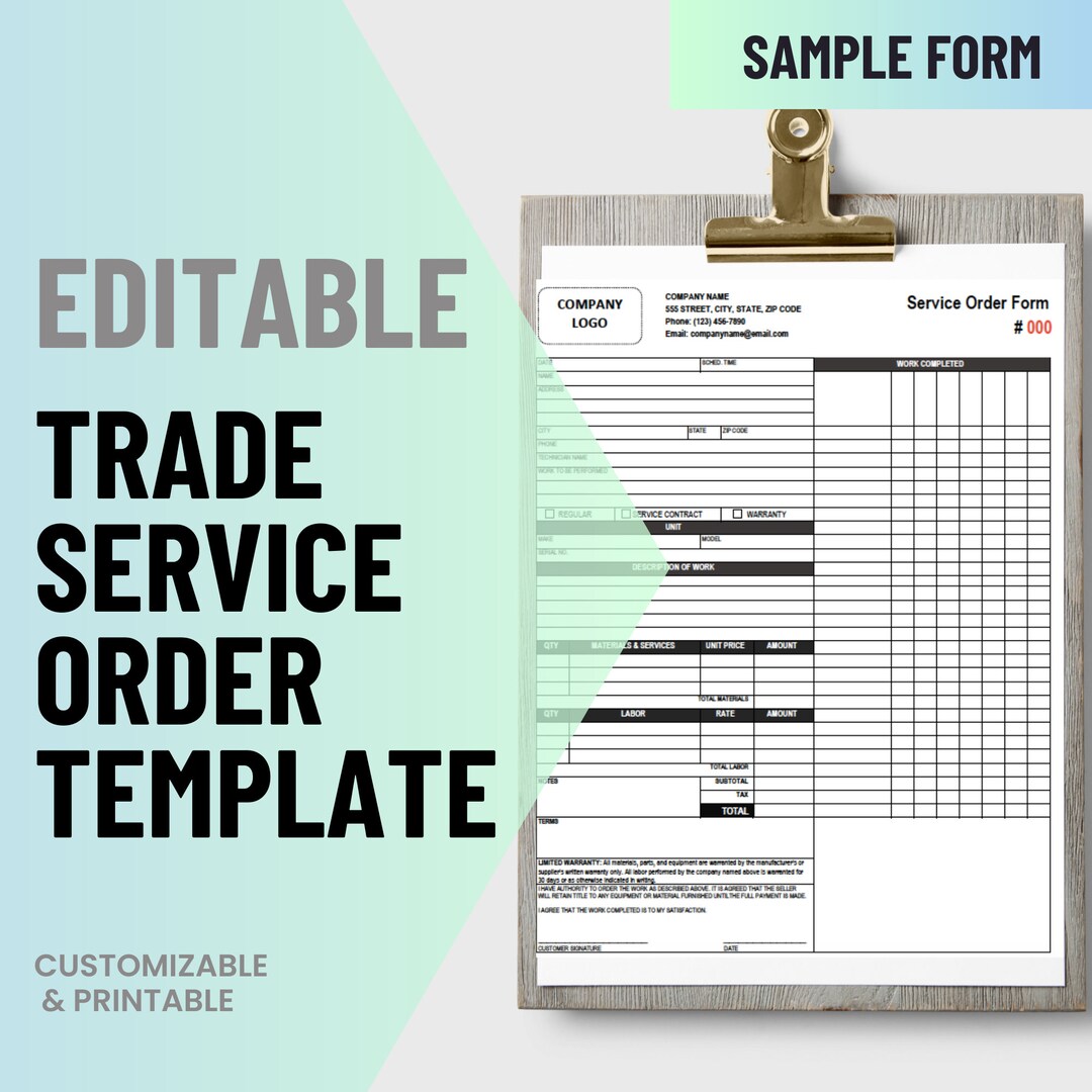 Editable TRADE Service Order Form Invoice Template - Etsy