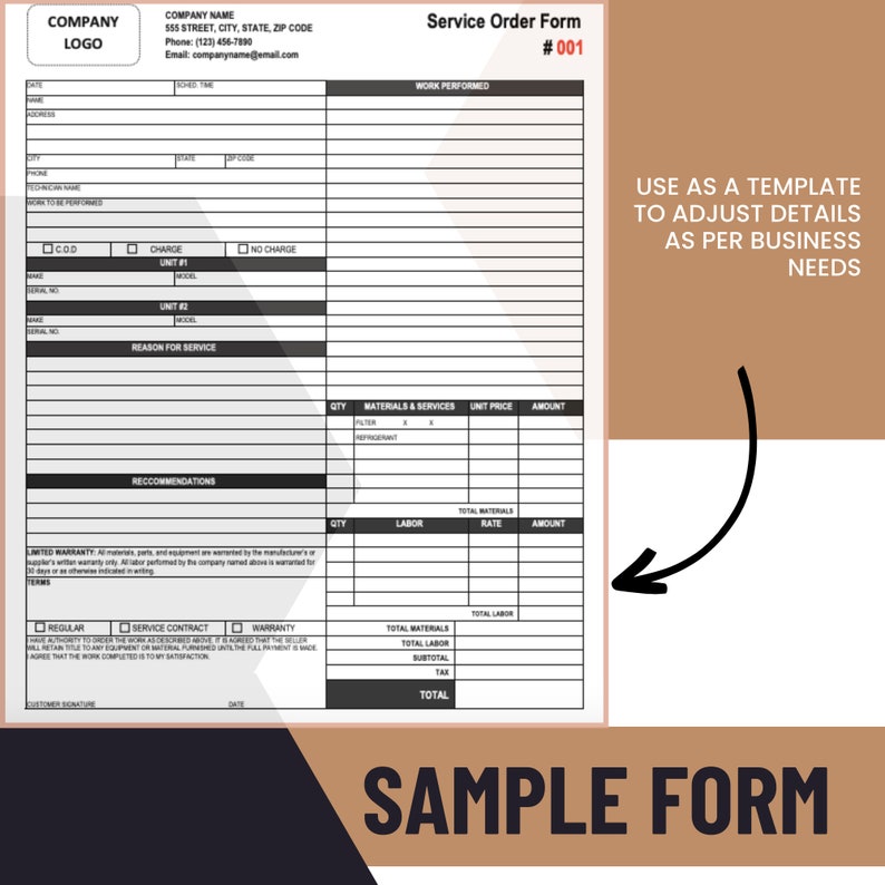 Printable HVAC | Heating and Cooling | Service Order Form | Invoice - Etsy