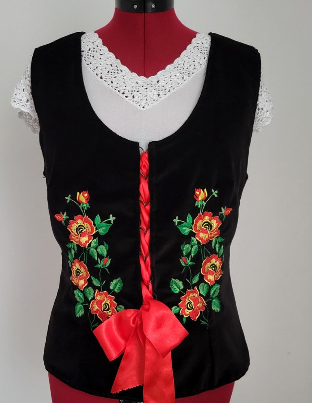Embroidered Velvet Vest, Folk Embroidered Vest, Folk Vest, Velvet Vest ...