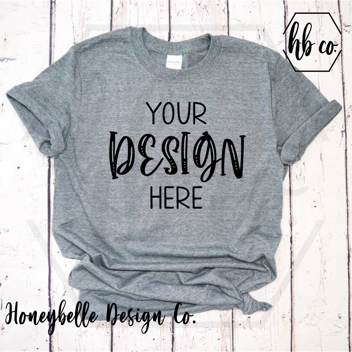 Gildan 64000 Heather Graphite Unisex Tee Mockup Gildan Softstyle Mockup ...