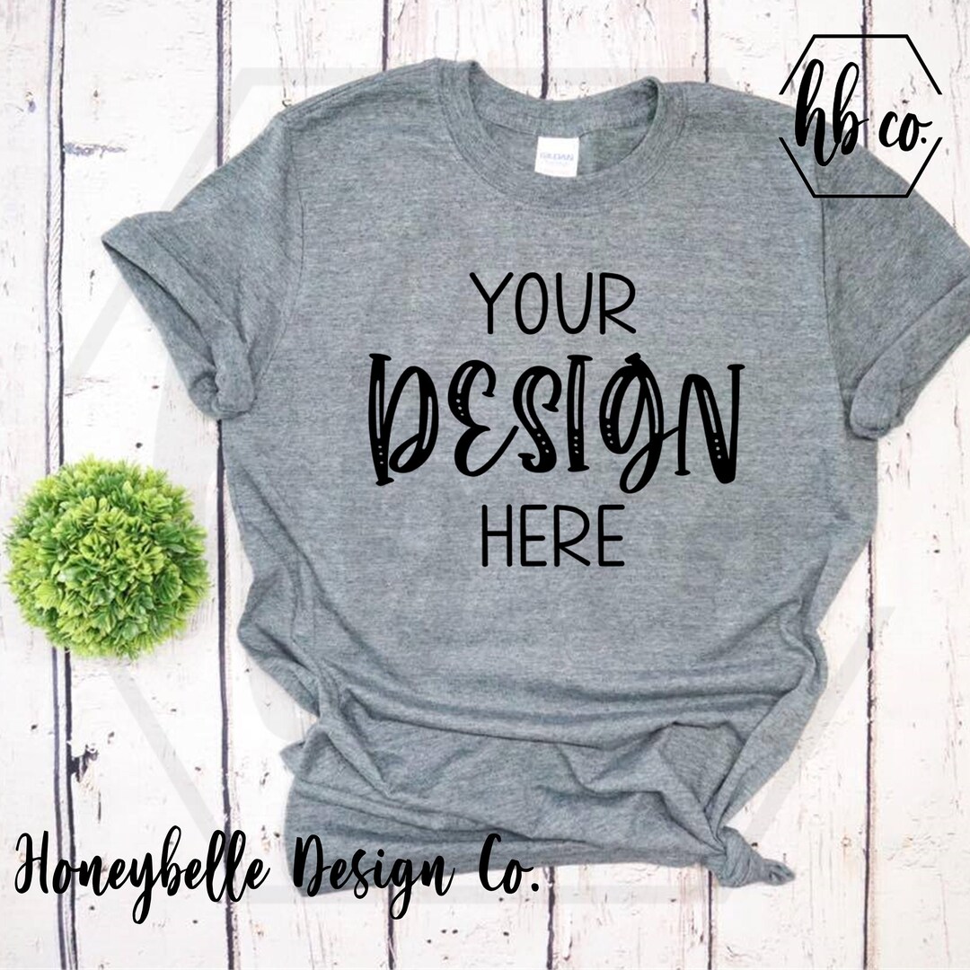 Gildan 64000 Graphite Heather Unisex Tee Mockup Gildan Softstyle Mockup ...