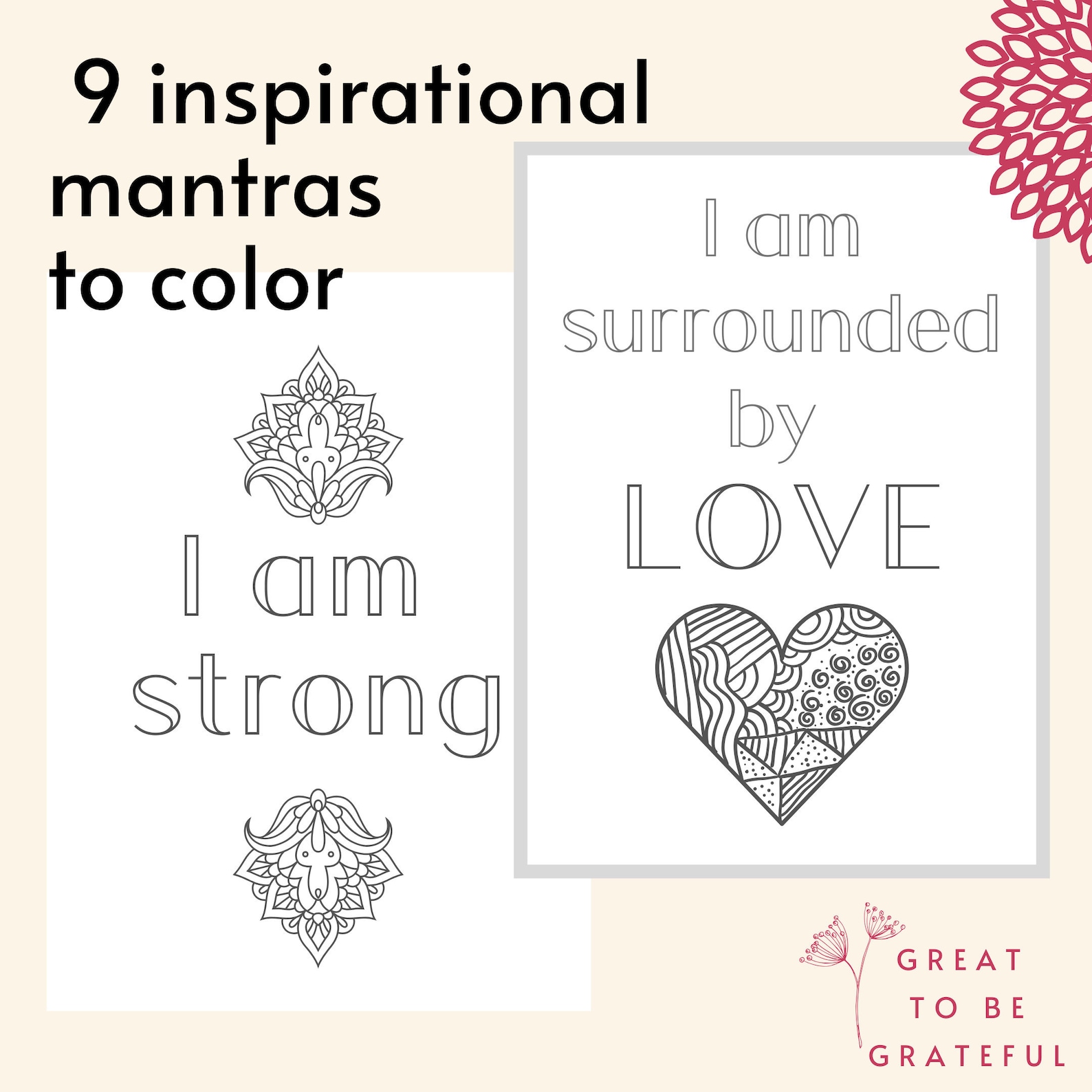 9 Printable Affirmations, Mantras Pages to Color, Growth, Inspiration ...