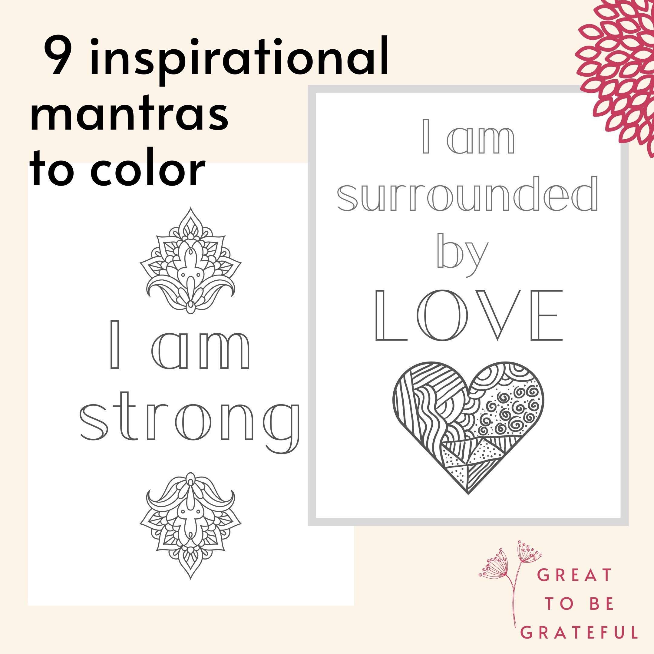 9 Printable Affirmations, Mantras Pages to Color, Growth, Inspiration ...