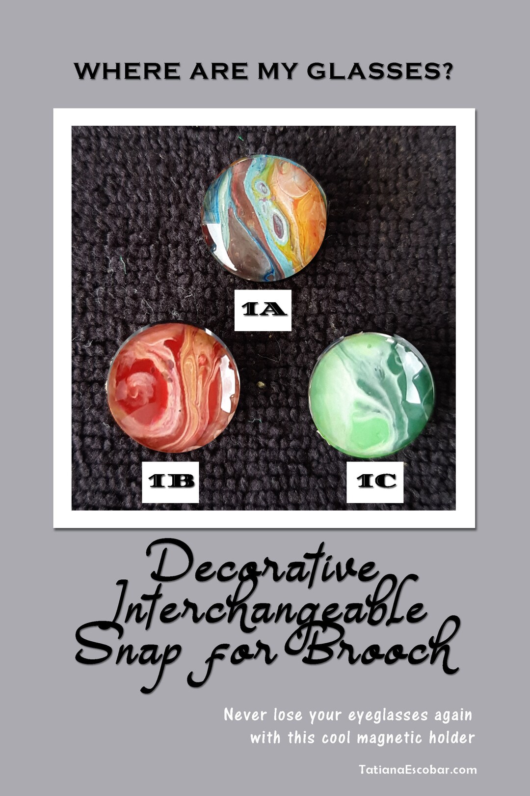 3 Interchangeable Snap Hand-painted Jewelry Button for Brooch | Ginger ...