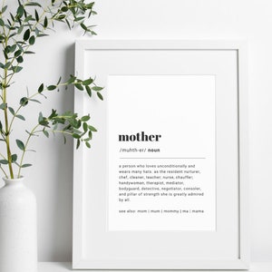 Mother Definition Print Mummy Mum Mom Mama Personalised Definition Wall ...