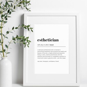 Esthetician Definition Print, Dictionary Poster, Quote Wall Art ...
