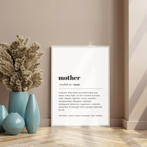 Mother Definition Print Mummy Mum Mom Mama Personalised Definition Wall ...