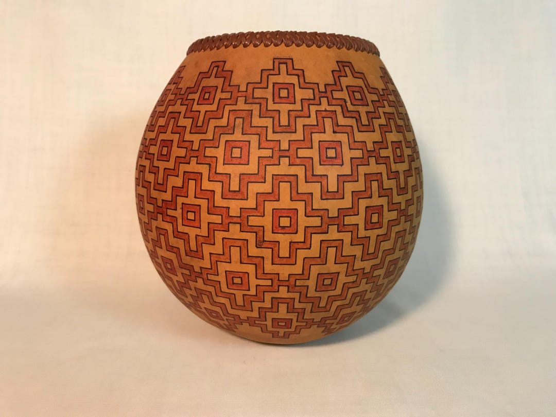 Hand-tooled Art Gourd With Leather Lacing – One-of-a-kind #94BR - Etsy