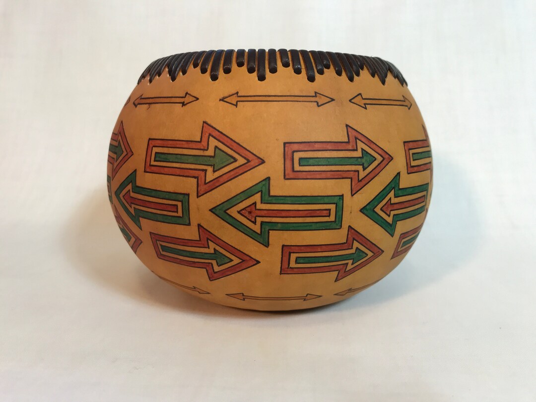 Arrows, #66BR, Art Gourd With Leather Lacing - Etsy