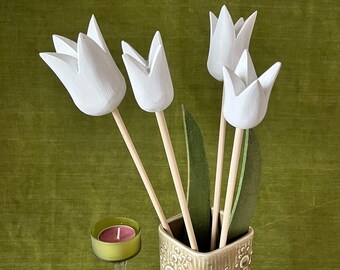 Folk Art Small Wooden Tulips. 7 Piece Set of Handcrafted Flowers and ...