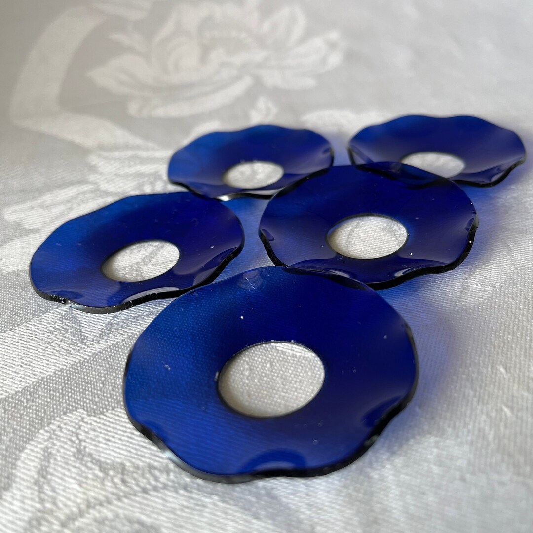5 Vintage Glass Bobeches. Made of Cobalt Blue Glass. With Wave Like ...