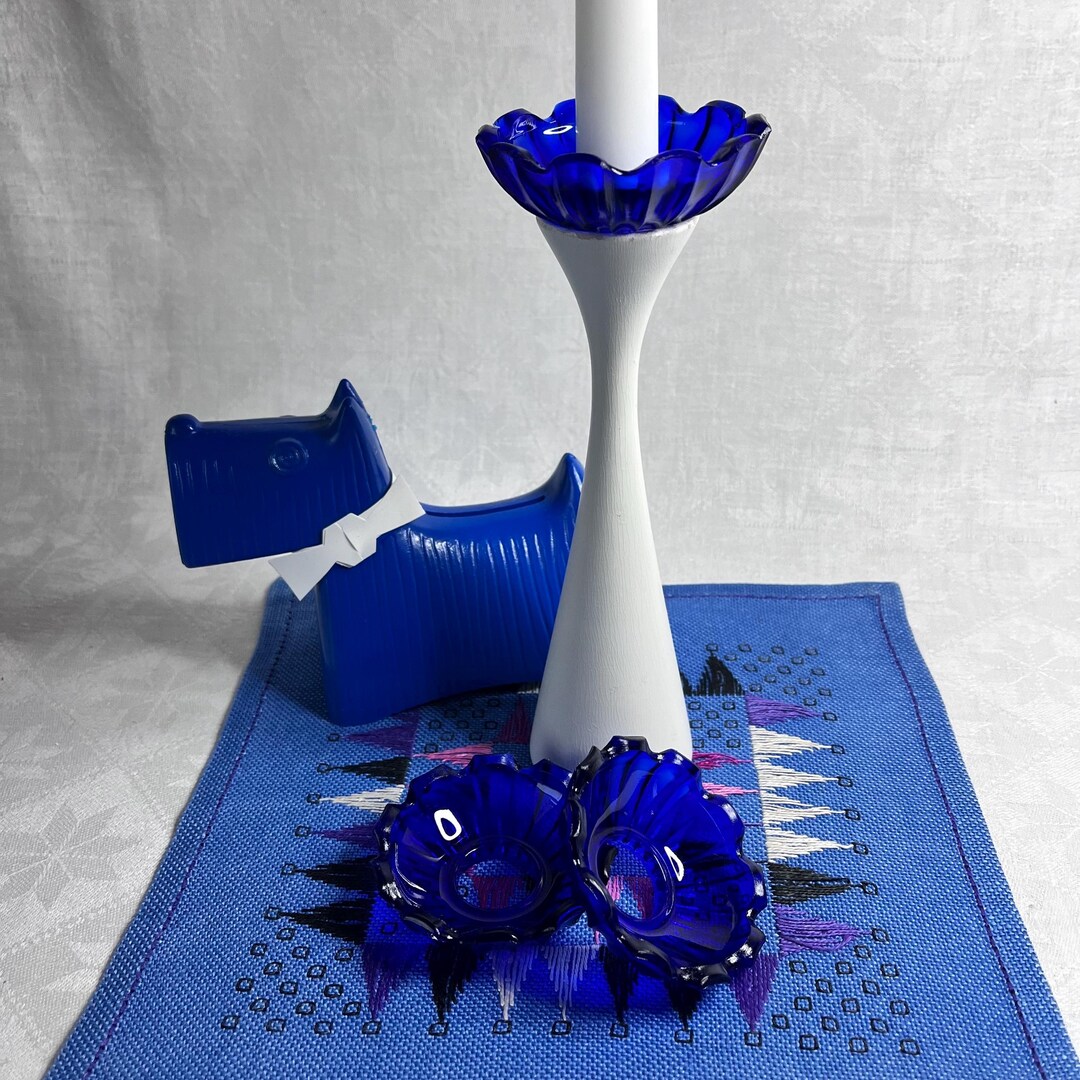 Cobalt Blue Vintage 3-piece Set of Glass Bobeche. Made of Thick Glass ...