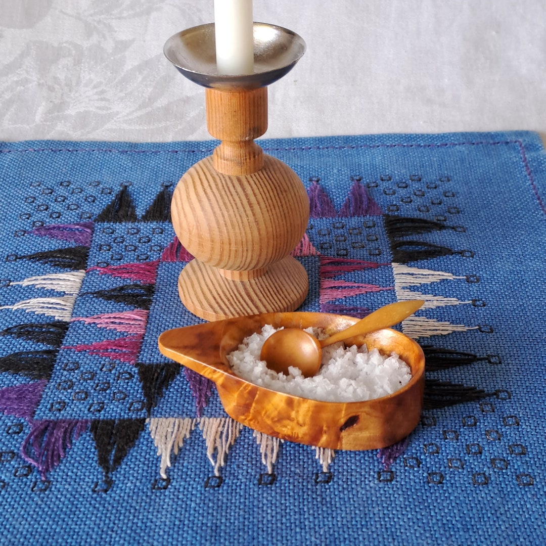 Grained Birch Tree Mini Salt Cellar. Horn Mini Salt Spoon. Folk Art ...