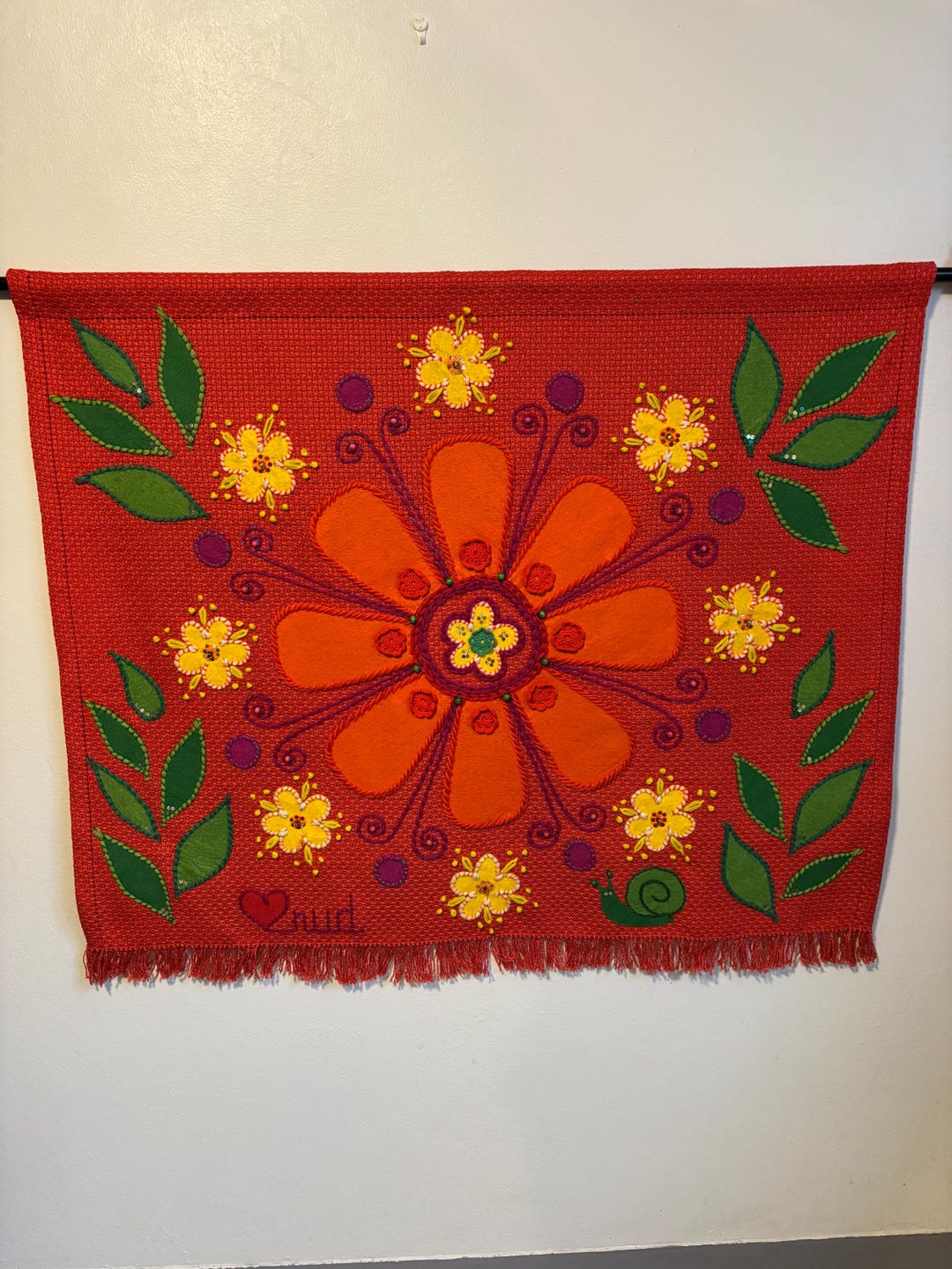Hand Embroidered Appliqued Wall Hanging. Jute/burlap. Wool Yarn ...
