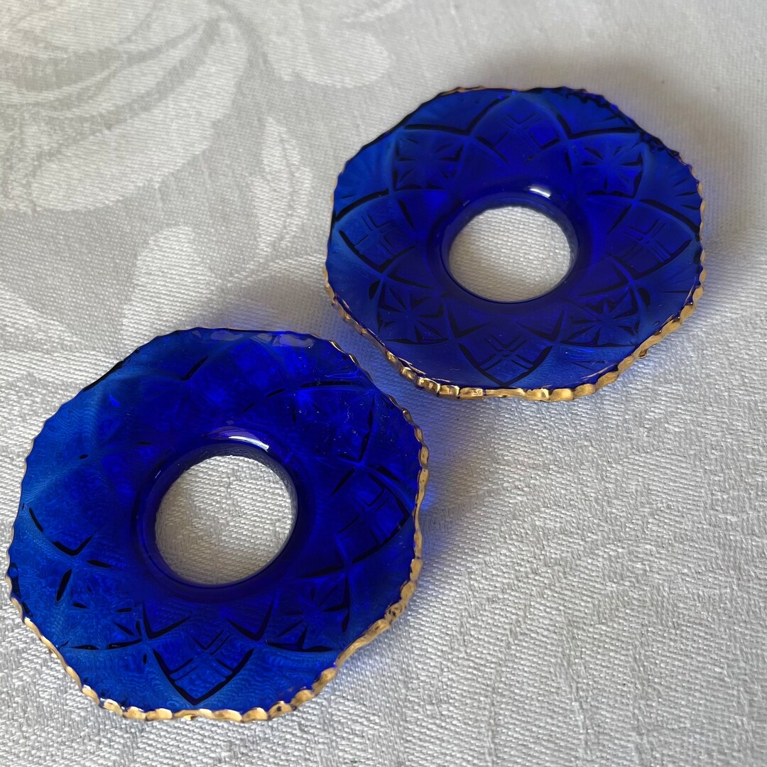 Cobalt Blue Vintage 2-piece Set of Glass Bobeches. Made of Thick Glass ...