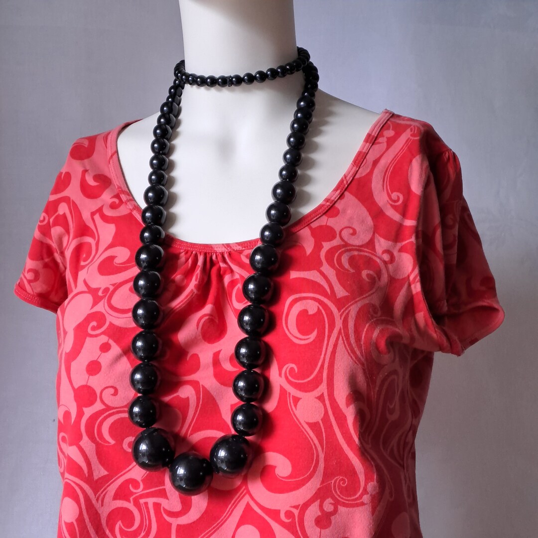 Vintage Extra Long Black Bead Necklace. 83 Beads All Together. 5 ...